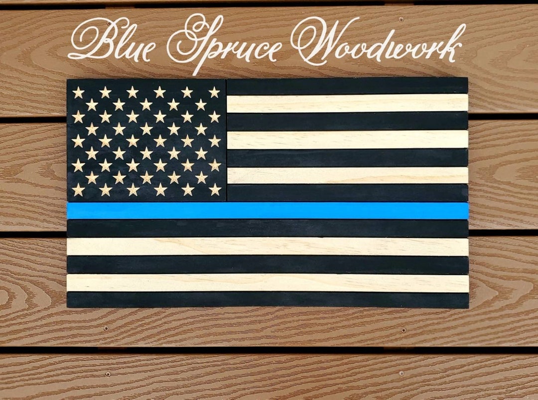 Thin Blue Line Wooden American Flag Rustic Wall Decor - Etsy
