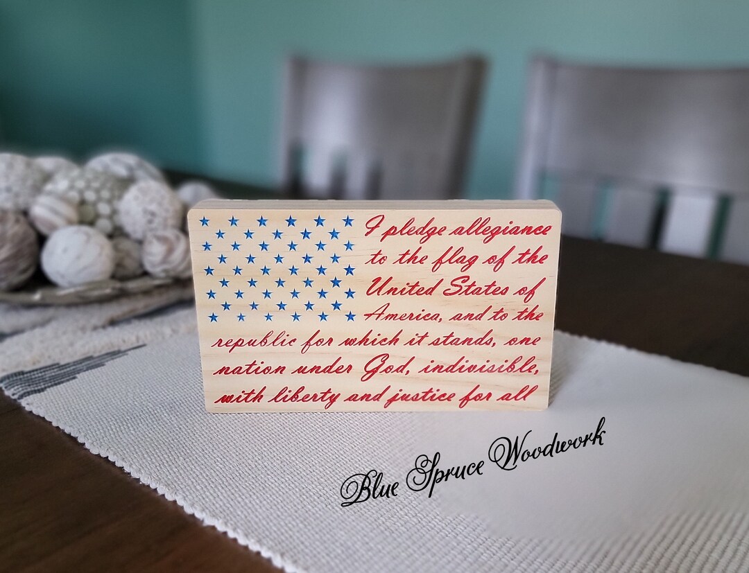 Farmhouse Patriotic Wood American Flag Sign, Pledge of Allegiance 4th ...