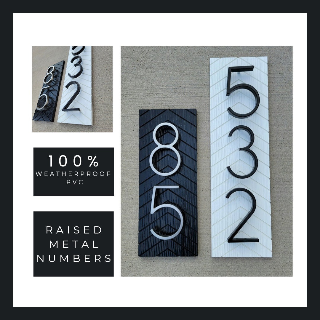 Vertical Chevron Address Sign for House, Modern House Exterior Decor ...