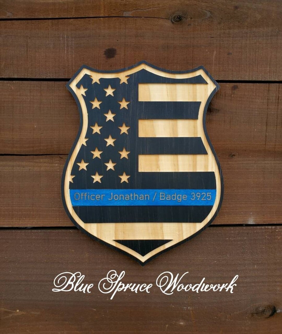 American Flag Wall Decor, Patriotic Personlized Police Badge, Thin Blue ...