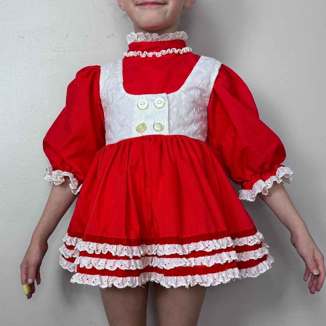 Vintage 1980s Red Frilly Pinafore Dress, Martha’s Miniatures Size 2/3 ...