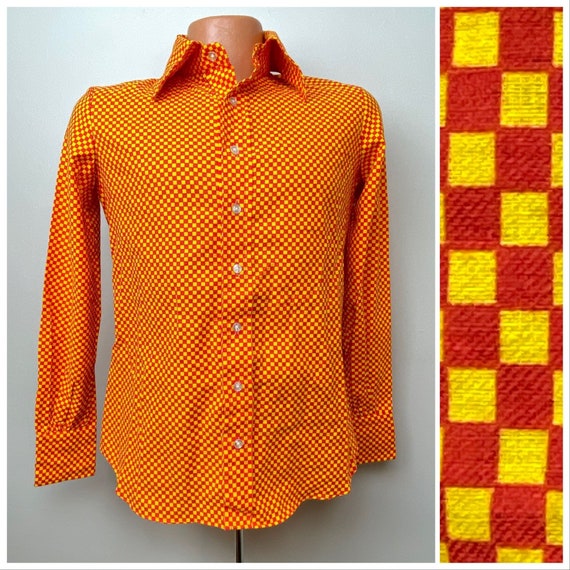 Vintage 1970s Red & Yellow Checkerboard Shirt, Geoffr… - Gem