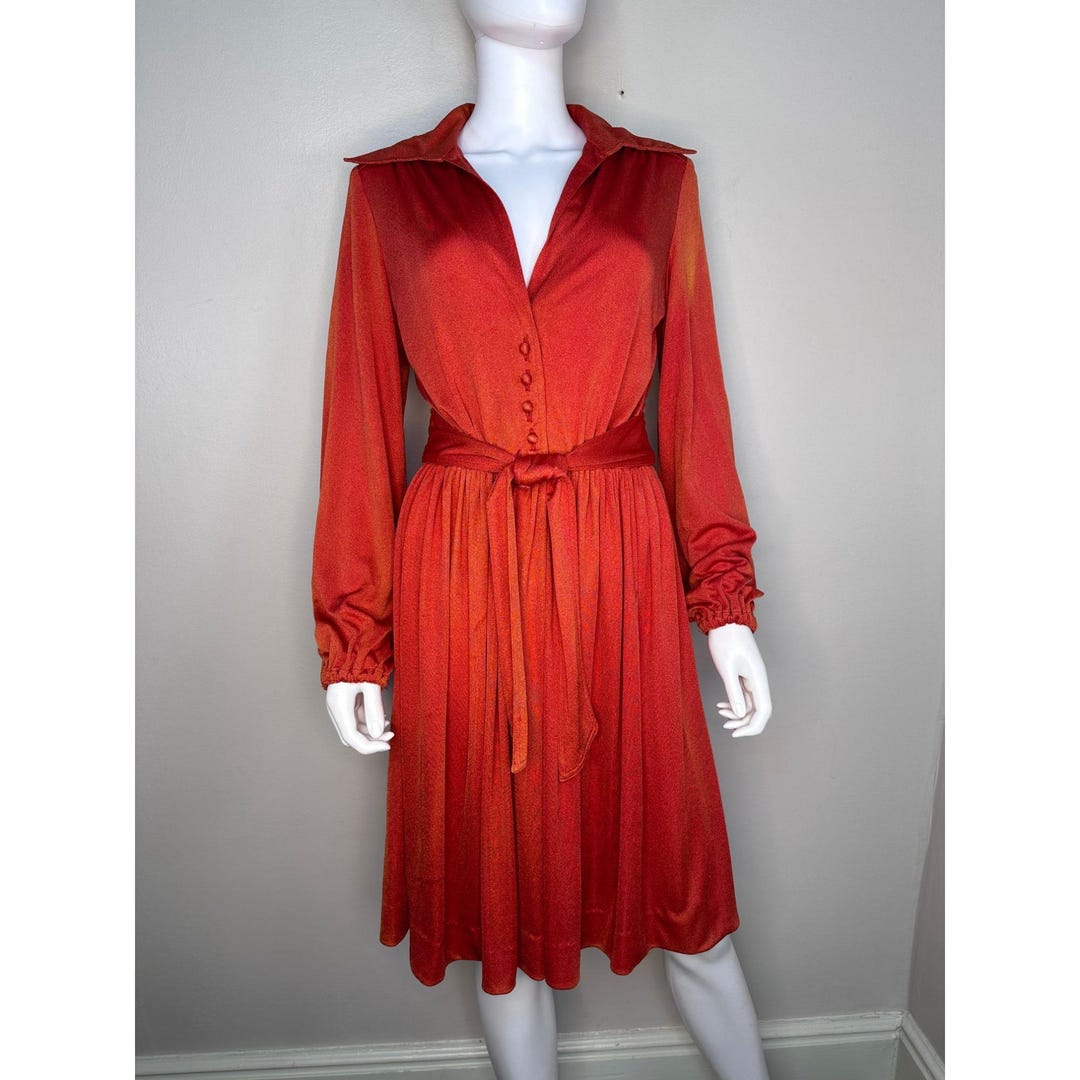 Vintage 1970s Rust Shirt Dress, Plunging Neckline, Size M/L - Etsy
