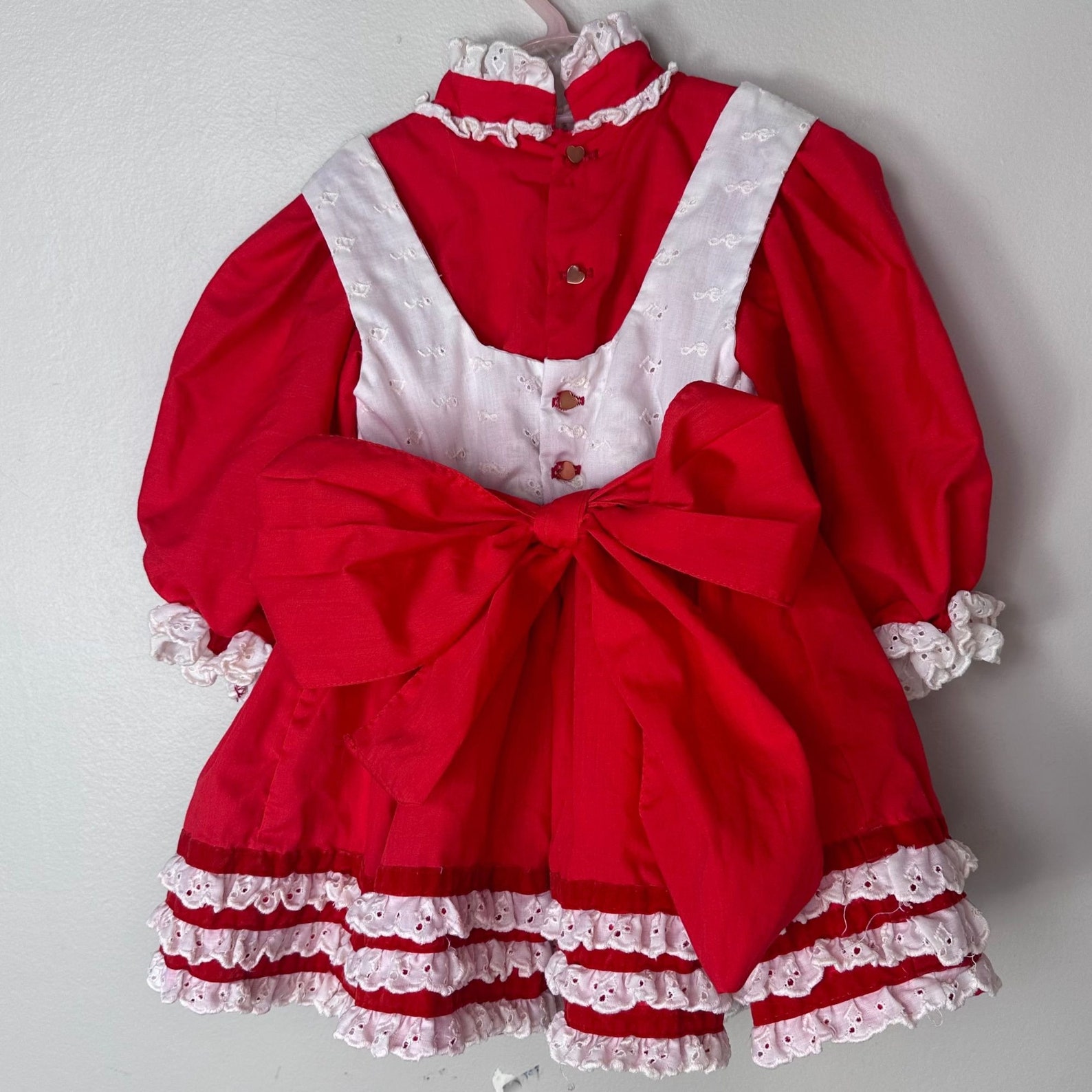 Vintage 1980s Red Frilly Pinafore Dress, Martha’s Miniatures Size 2/3 ...