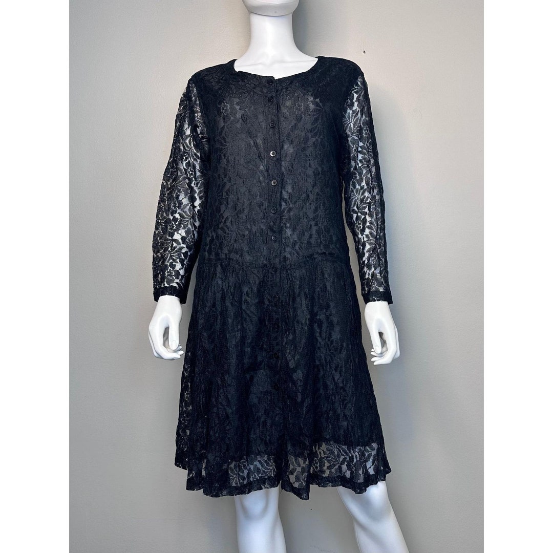 Vintage 1990s Black Lace Drop Waist Dress, Passports of Pier 1 Imports Size S/M, 90s Does 20s ...