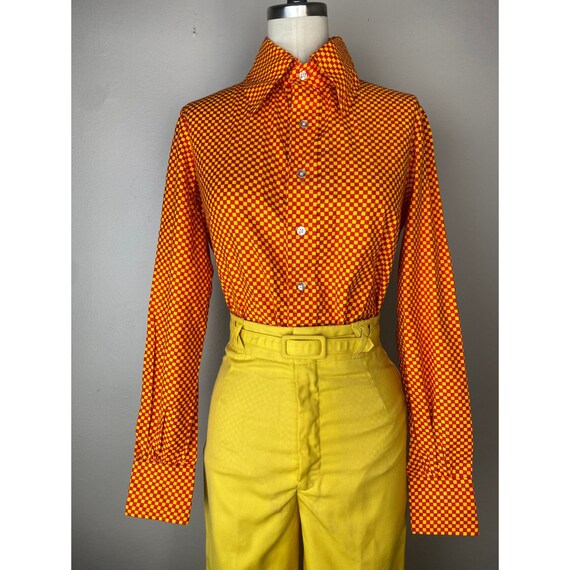 Vintage 1970s Red & Yellow Checkerboard Shirt, Geoffr… - Gem