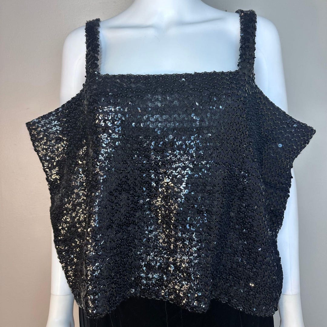 Vintage 1970s Disco Black Sequin Tube Top With Straps, Size XXL - Etsy