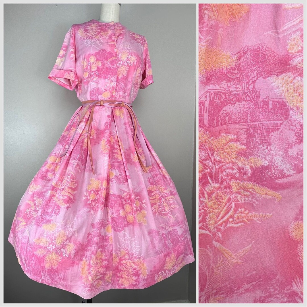 Vintage 1950s/60s Pink Toile Print Shirt Dress Marcy Lee - Etsy