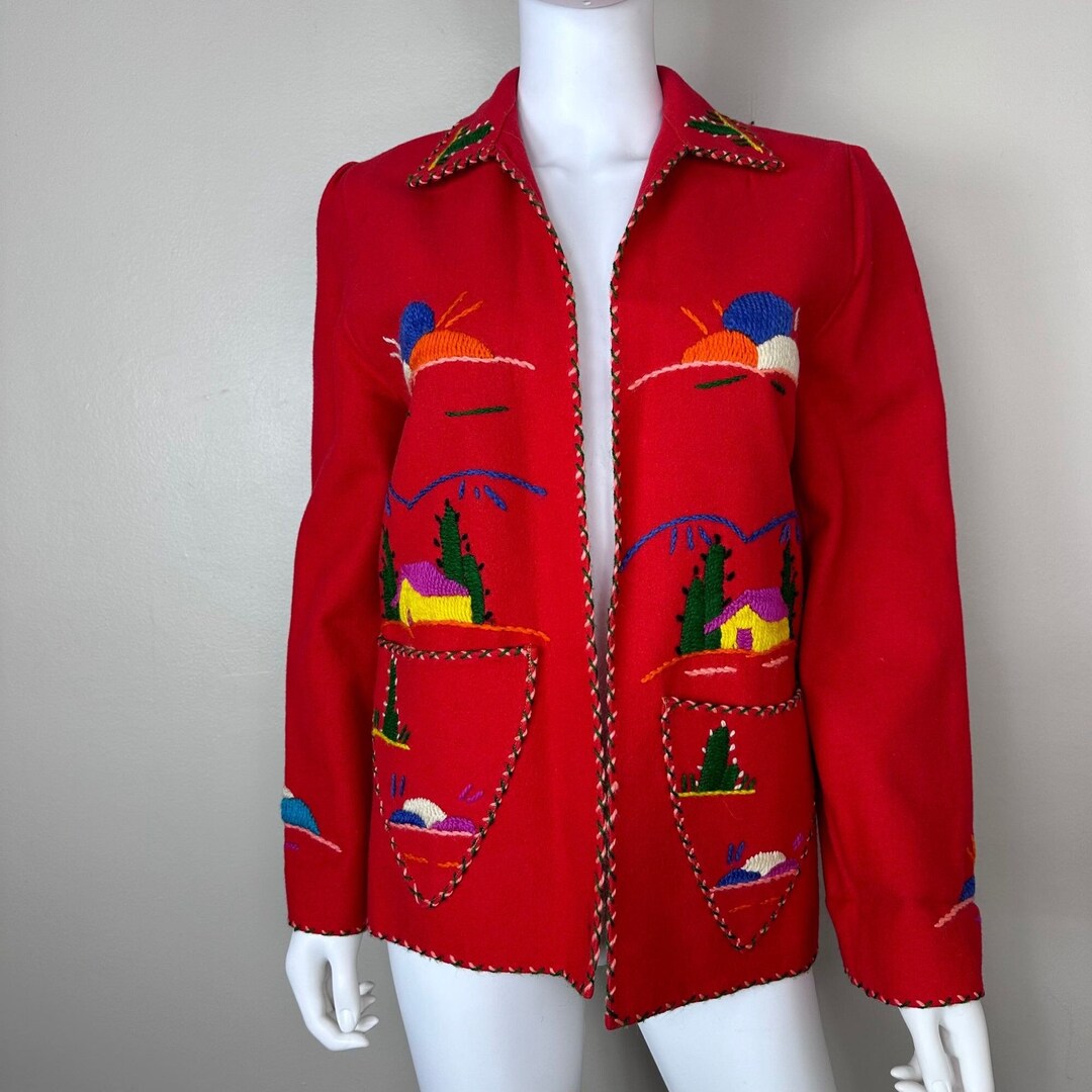 Vintage 1940s/50s Red Embroidered Mexican Tourist Jacket, Size Small - Etsy