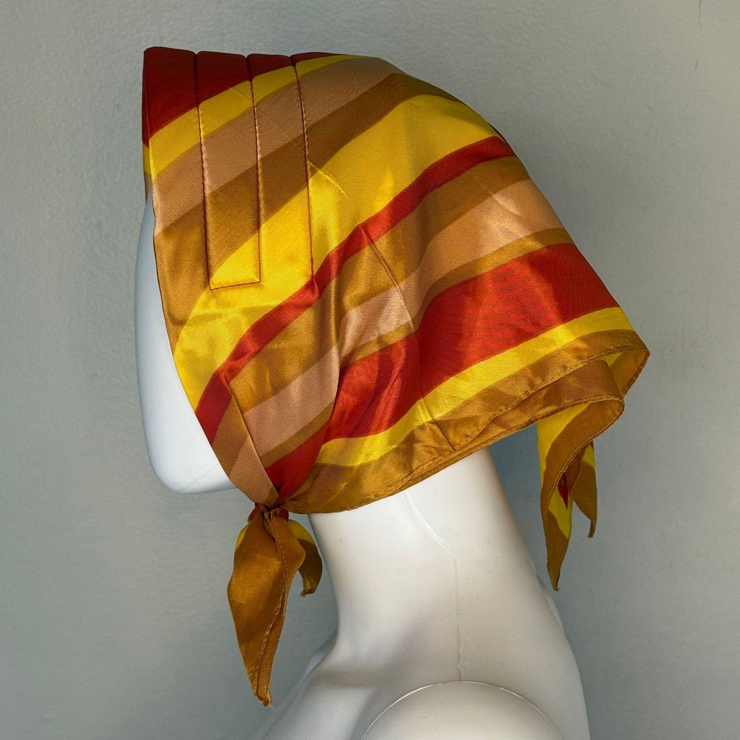 Vintage 1970s Striped Head Scarf With Foam Stabilizer, Tie, Red and ...