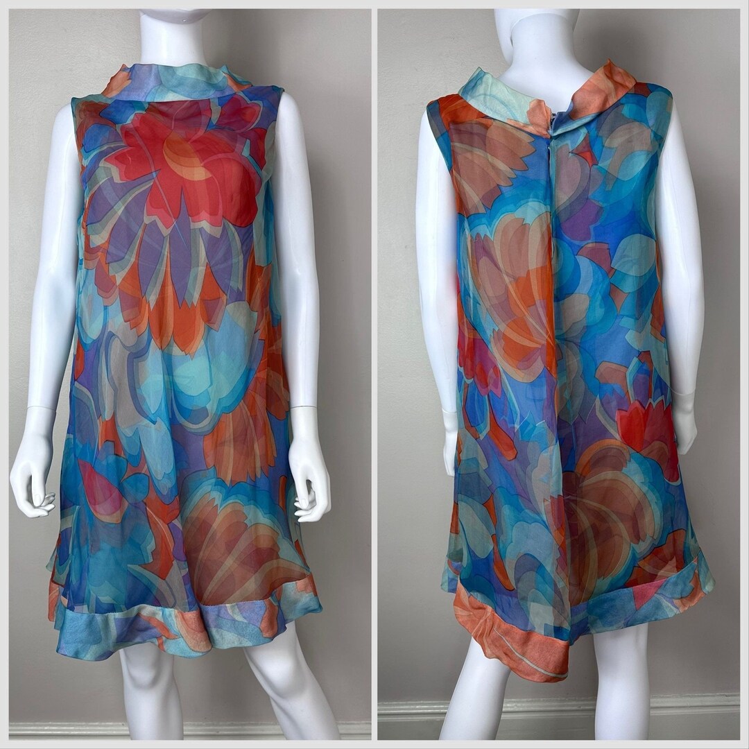 Vintage 1960s Sheer Psychedelic Floral Dress, Jacques Heim Paris Size ...