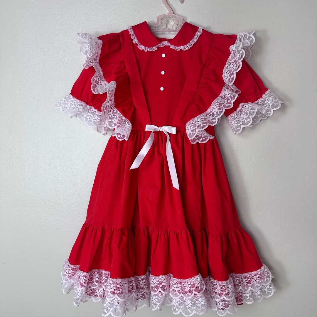 Vintage 1980s Red Frilly Pinafore Dress, Mini World Size 6X, Pageant ...