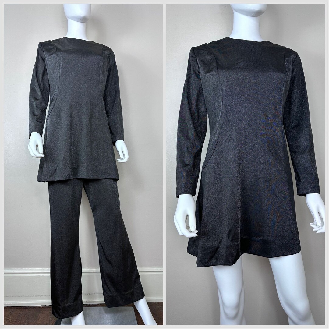 Vintage 1960s Black Sparkle Micro Mini Dress and Pants Set, Handmade ...