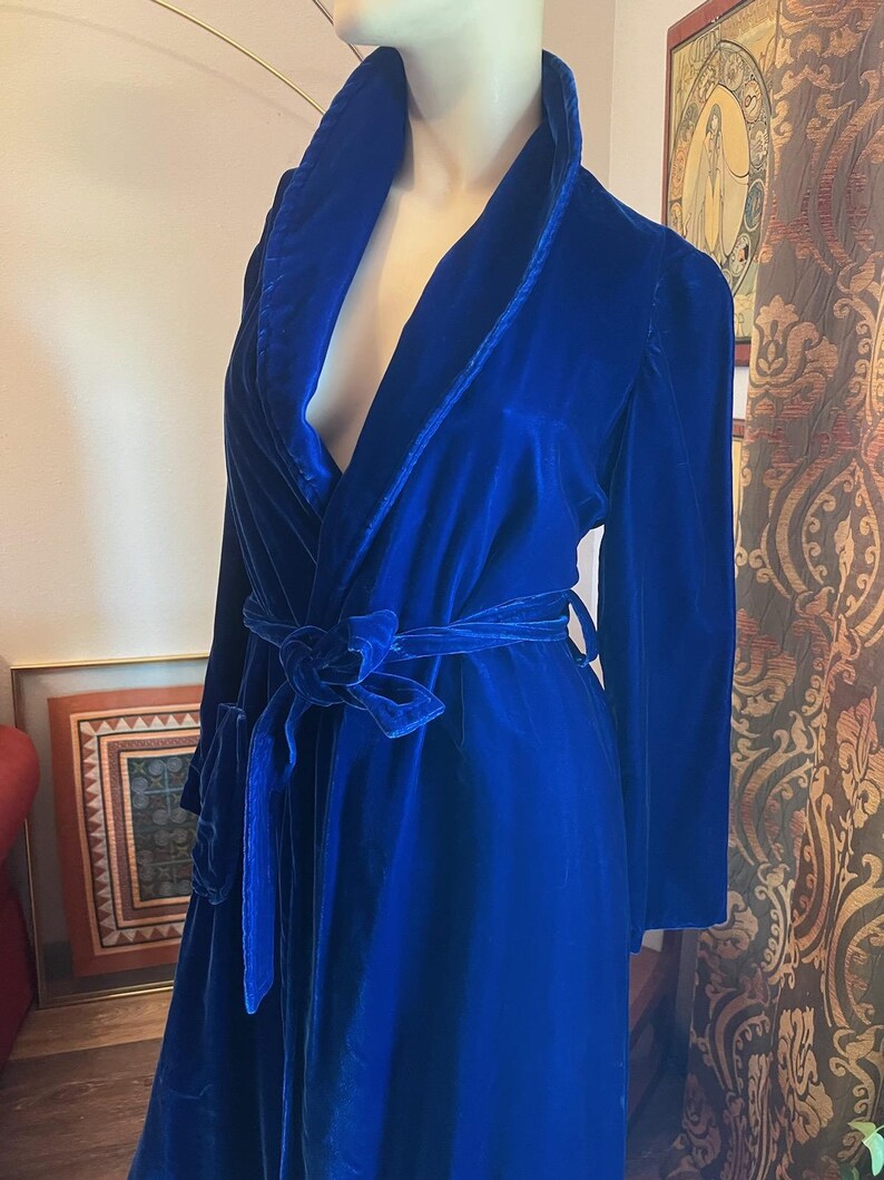 Vintage Royal Blue Velvet Robe Duster Overcoat Loungewear - Etsy