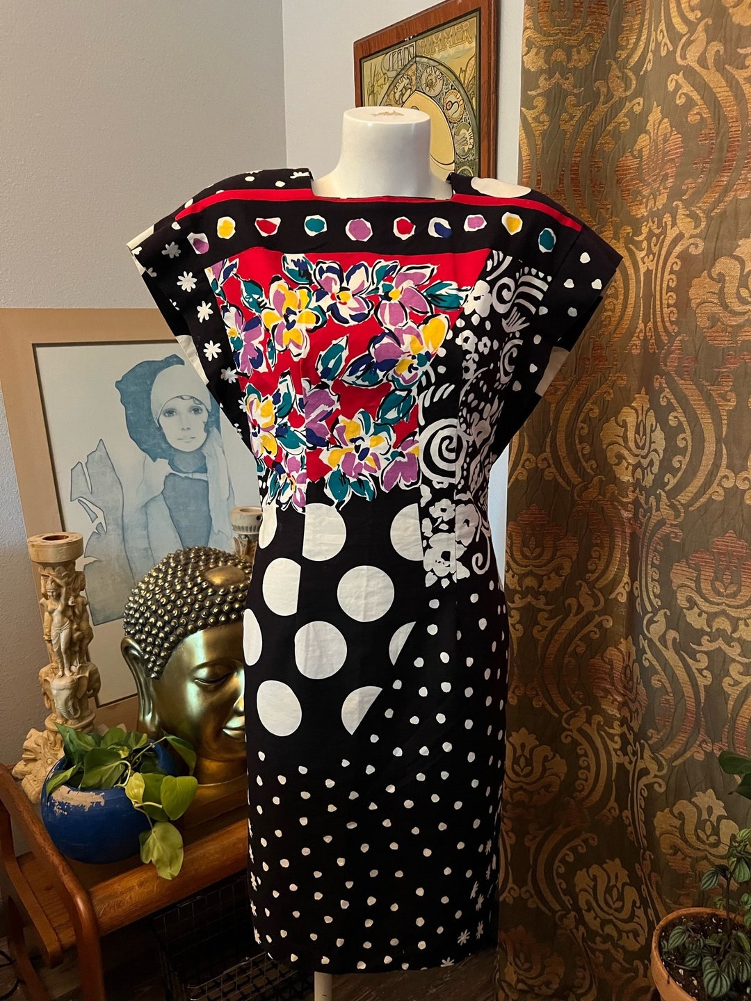 Vintage 80s Graphic Print Howard Wolf Dress - Etsy