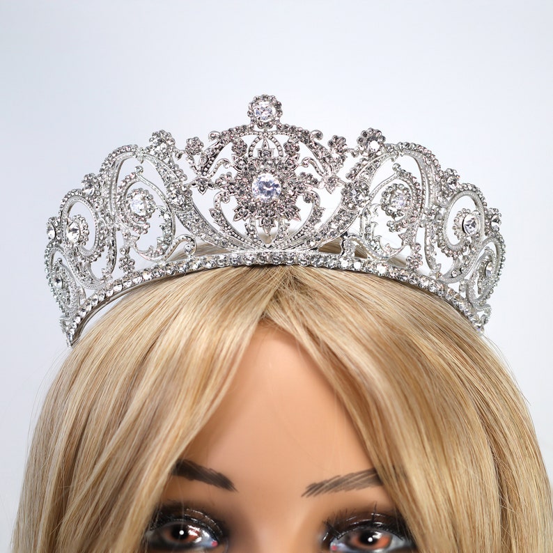 Shimmering Majesty Big Cubic Zirconia Queen Tiara , Rhinestone Bridal ...