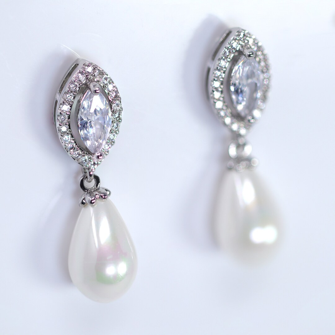Cz Dainty Exquisite Pearl Drop Elegant Earring, Bridal Earring, Gift ...
