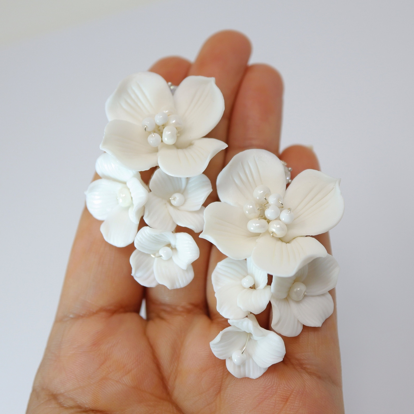 Swarovski Porcelain Ceramic White Flower Pearl Sparkling Crystal Long ...