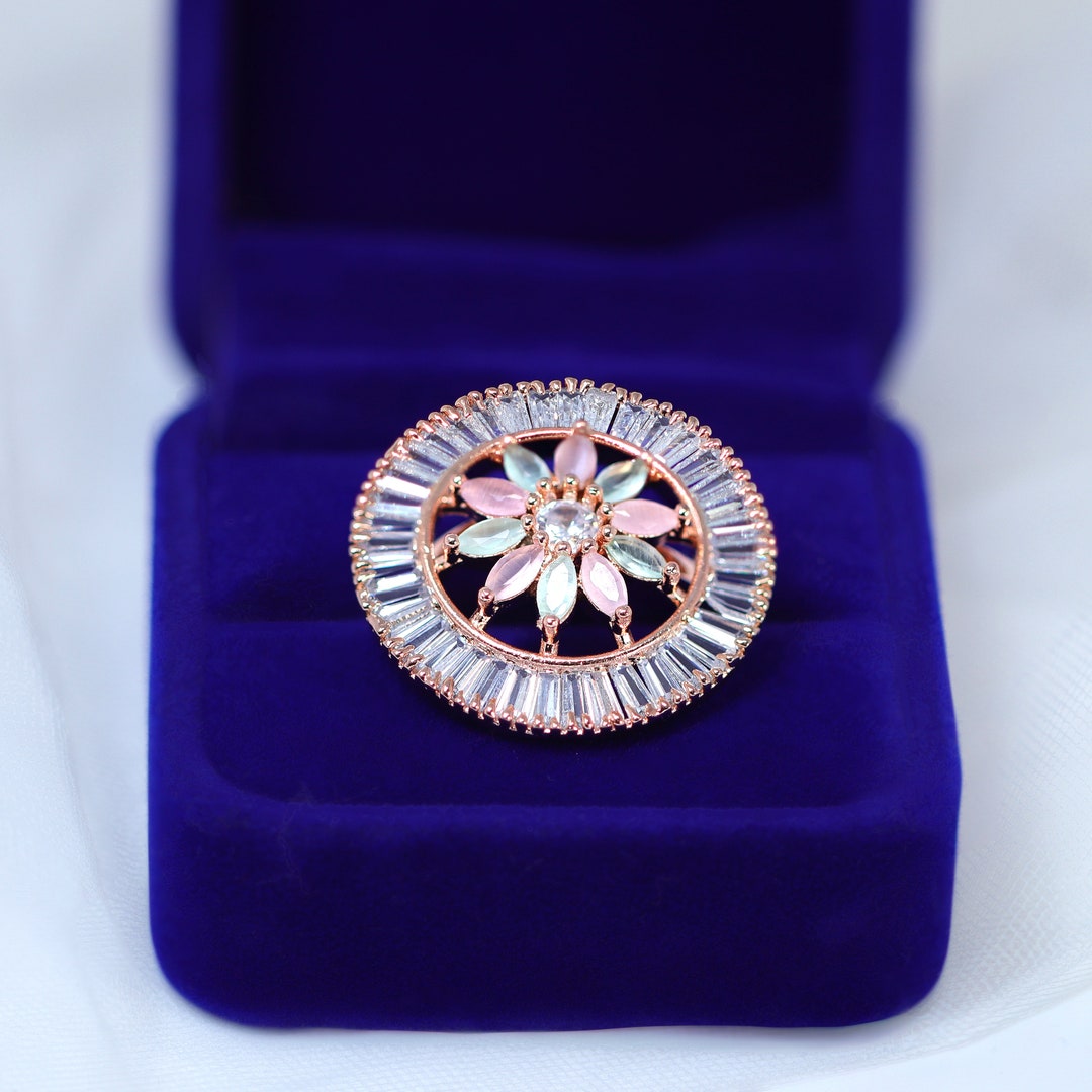 Swarovski Crystal Rose Gold Pink and Light Green Floral Large Statement ...