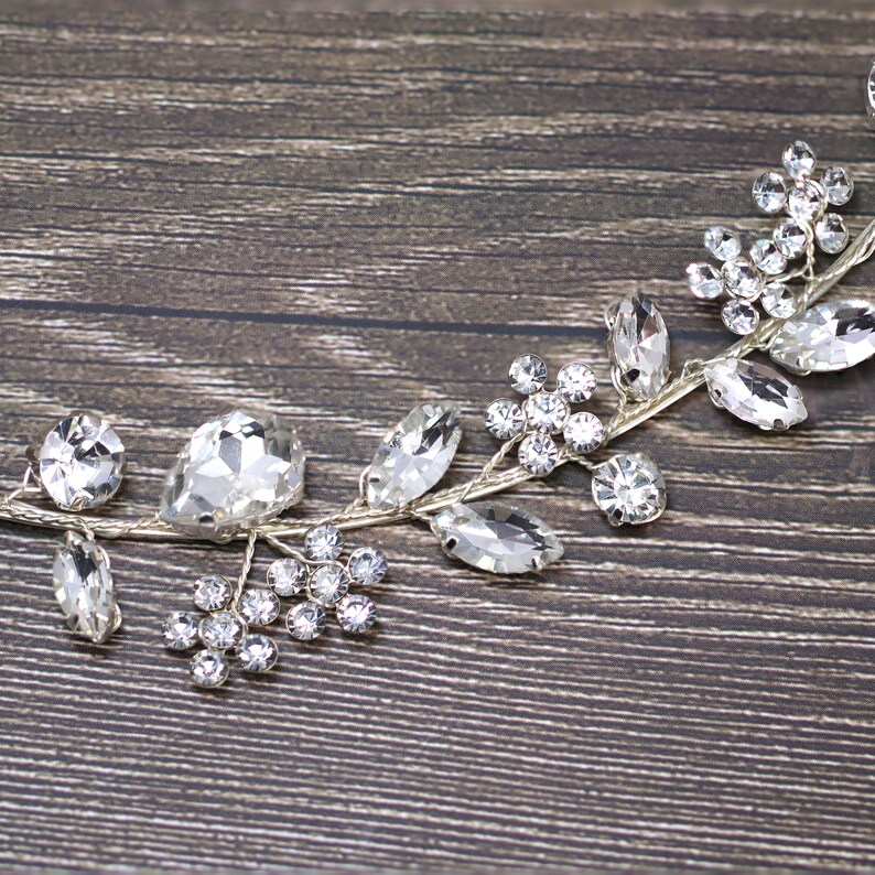 Dainty Rhinestones Crystal Floral Vine Leaves Headband, Bridal Hair ...