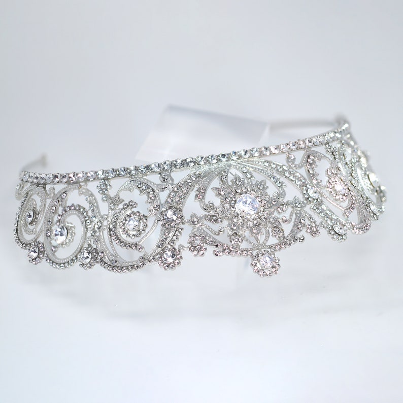 Shimmering Majesty Big Cubic Zirconia Queen Tiara , Rhinestone Bridal ...