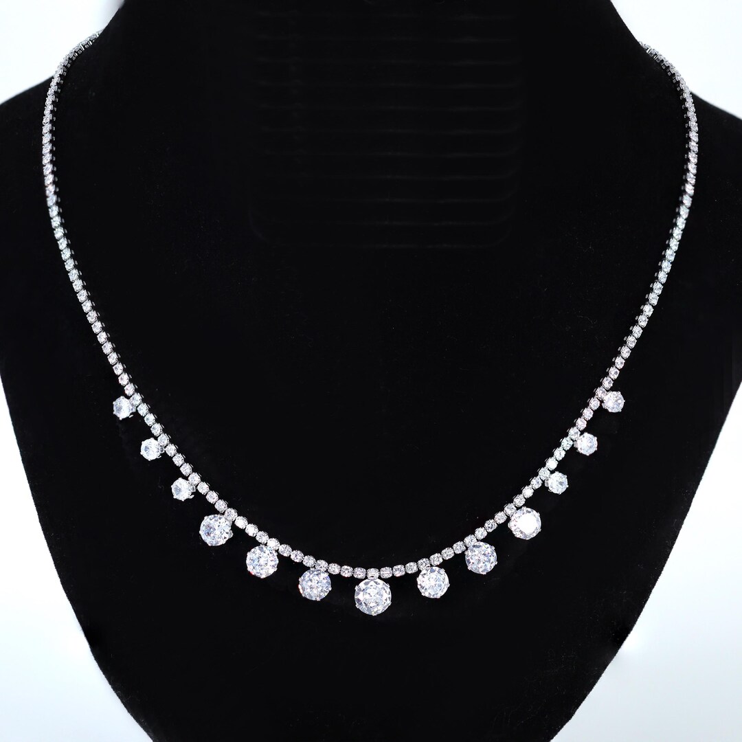 Swarovski Bridal Dainty Falling Crystals Necklace, Long Bridal Jewelry ...