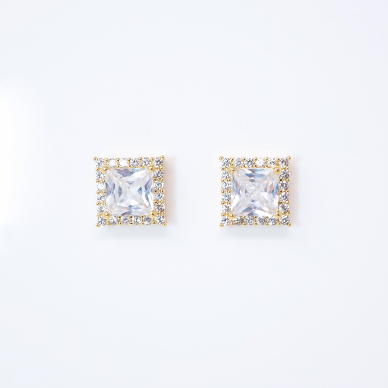 Cubic Zirconia Square Stud Earrings, Bridal Jewelry, Bridal Stud ...