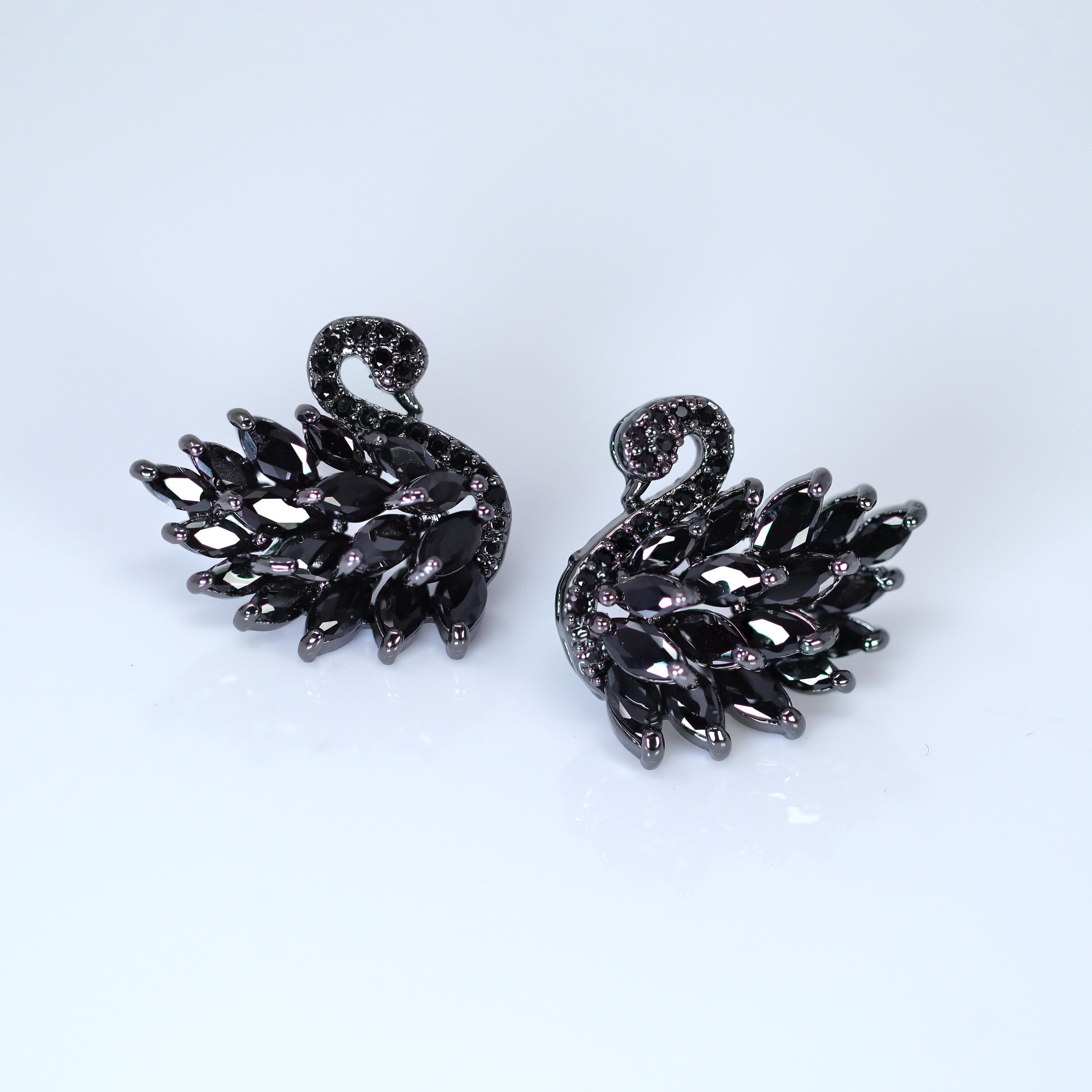 Swarovski swan earrings black store