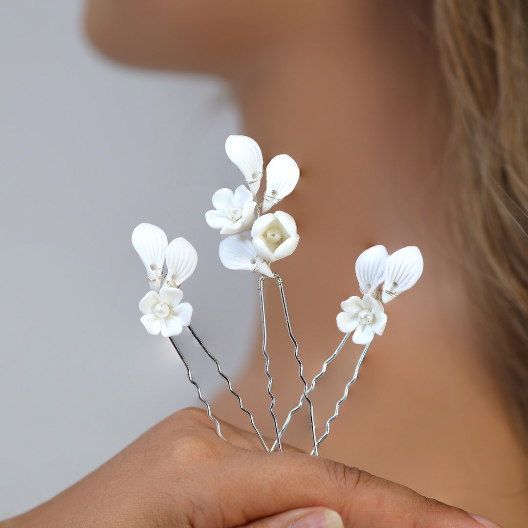 Swarovski Crystal Porcelain White Floral Pearl Elegance Ensemble Hair ...