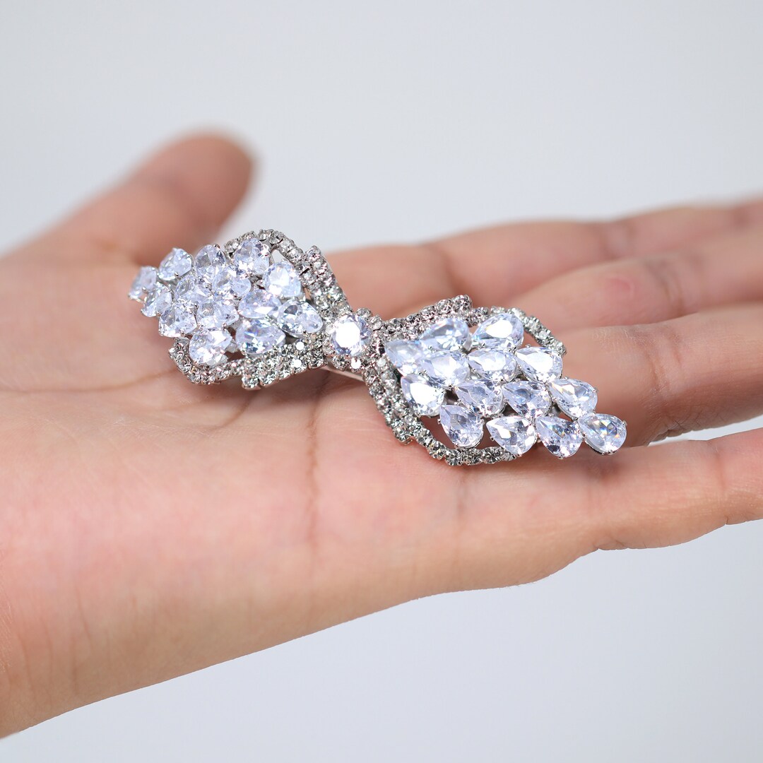 Bow Drops CZ and Rhinestone French Hair Clip, Bridal Hair Accessories ...