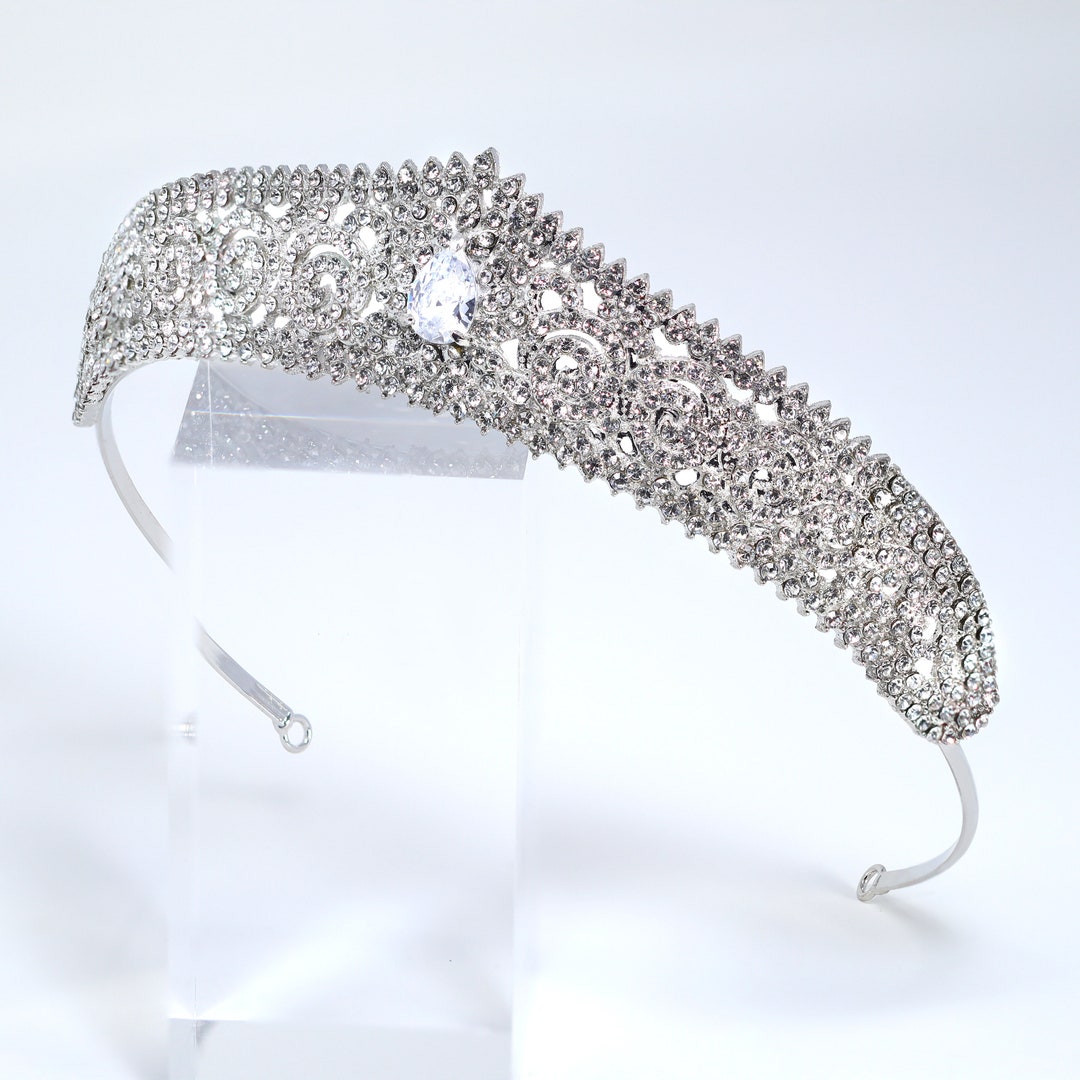 Luxury Rhinestone Droplet Big Cubic Zirconia Queen Tiara , Bridal Crown ...