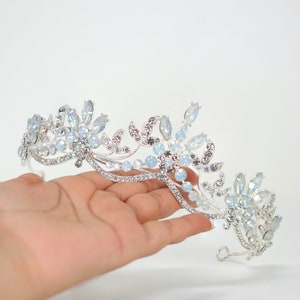 Swarovski Crystal Something Blue Opal and Floral Leaves Tiara , Bridal ...
