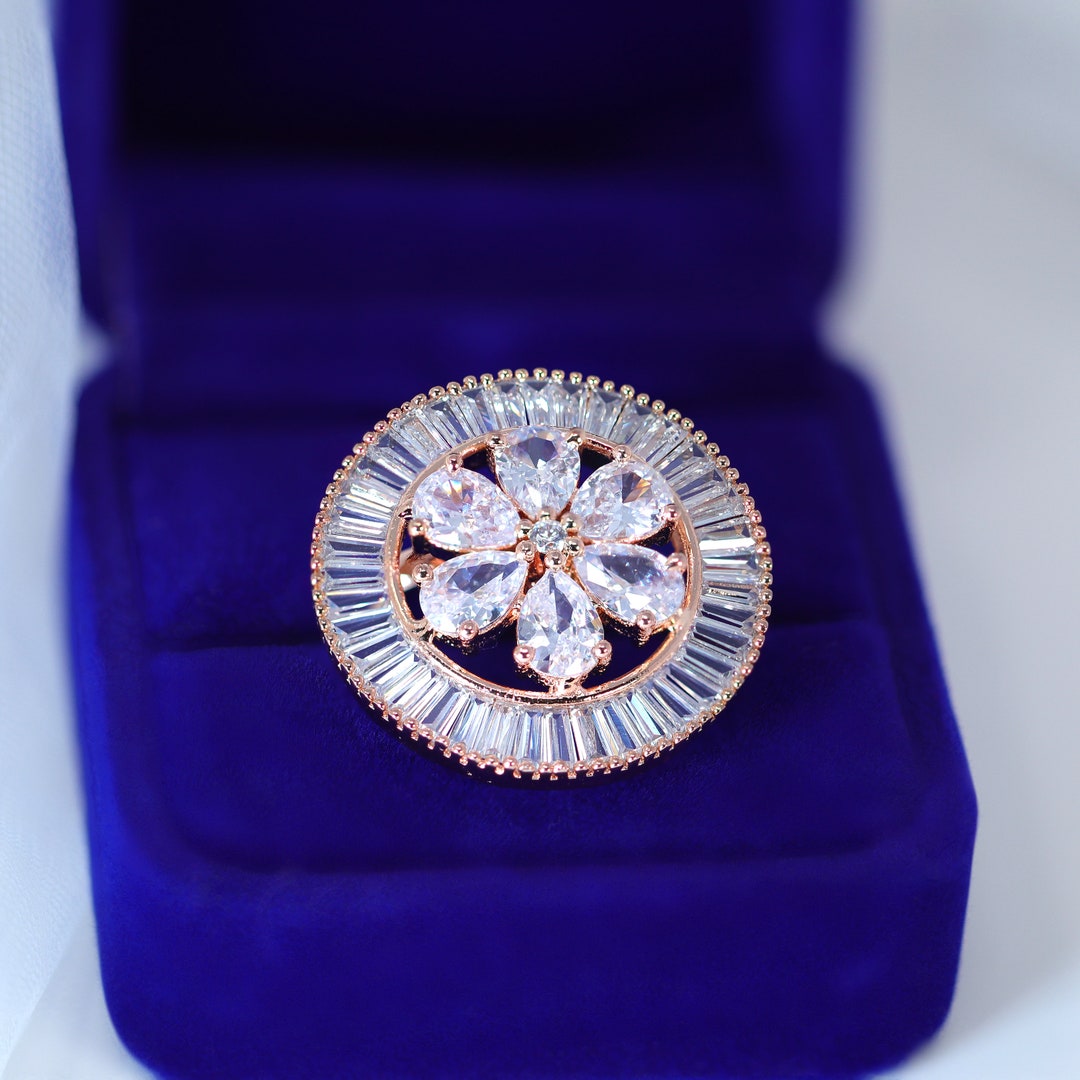 Swarovski Crystal Rose Gold Floral Large Statement Ring, Engagement ...