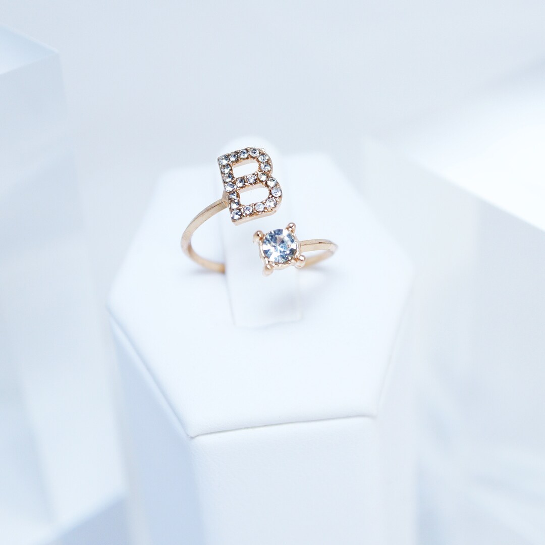 Dainty Crystal B Alphabet Statement Ring, Promise Ring for a Friend ...