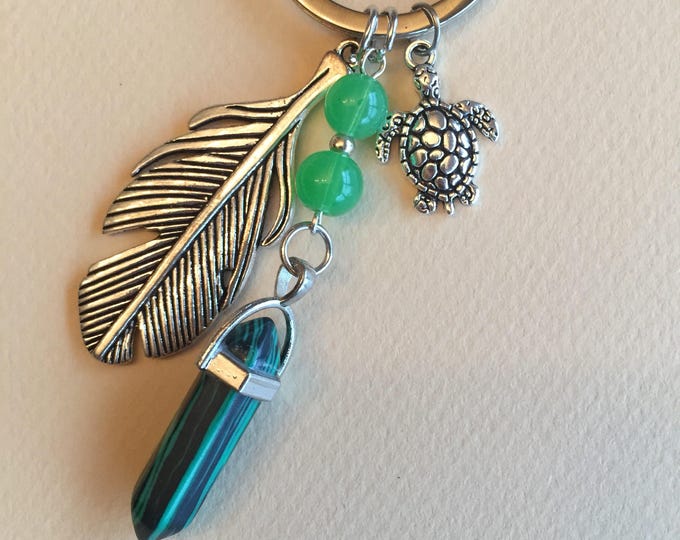 Green Turtle Keychain and Lanyard Green Crystal Charm Beads - Etsy
