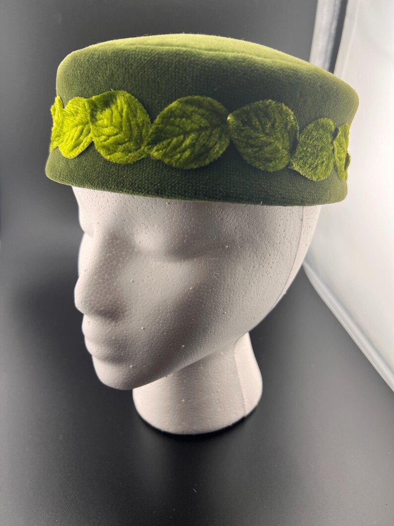 Green Velvet Hat With Velvet Leaf Accentstimeless Elegance - Etsy