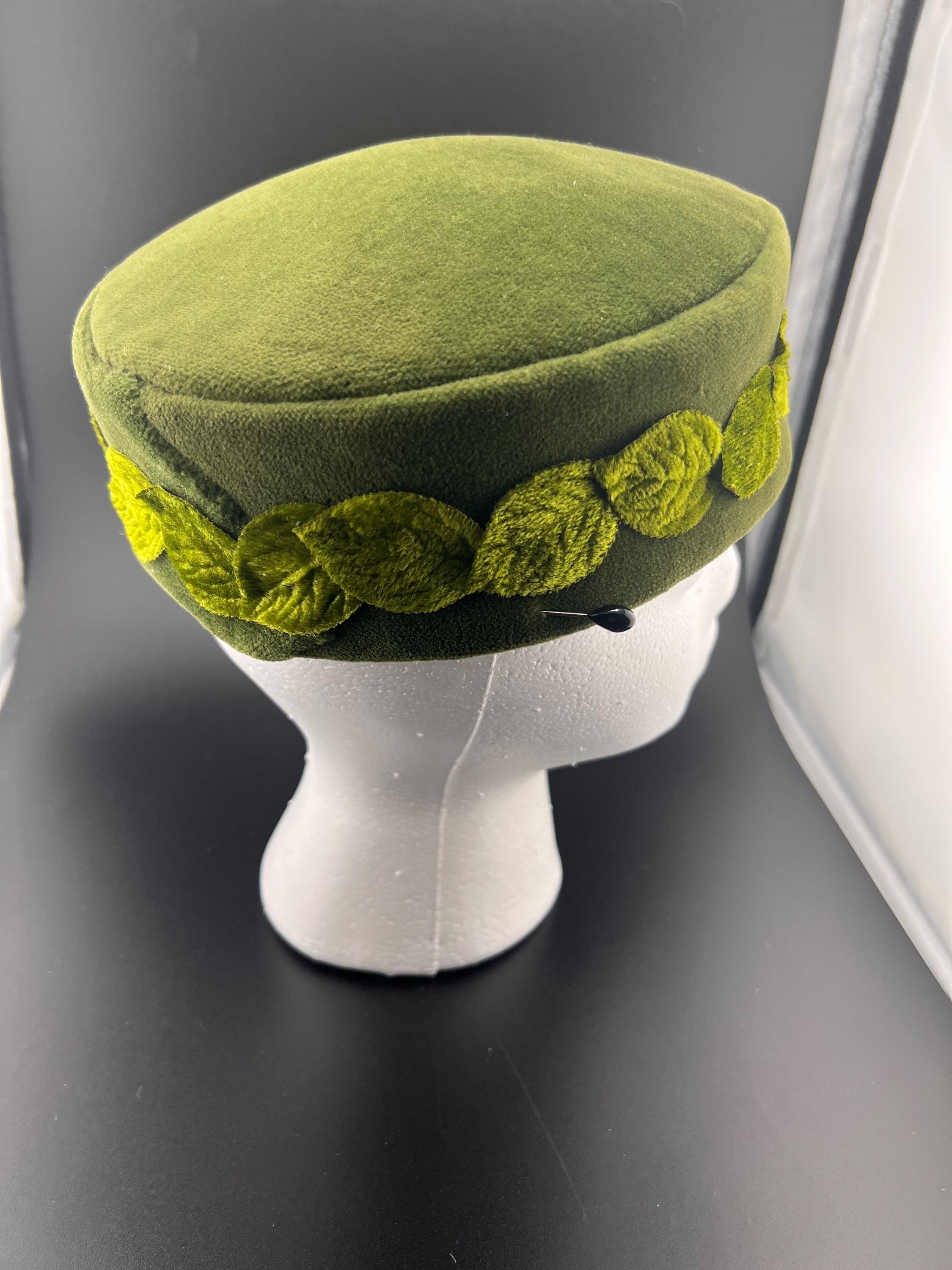 Green Velvet Hat With Velvet Leaf Accents—timeless Elegance - Etsy