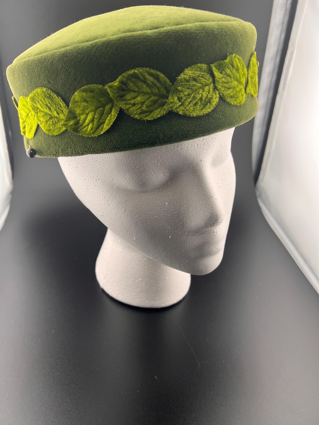 Green Velvet Hat With Velvet Leaf Accents—timeless Elegance - Etsy