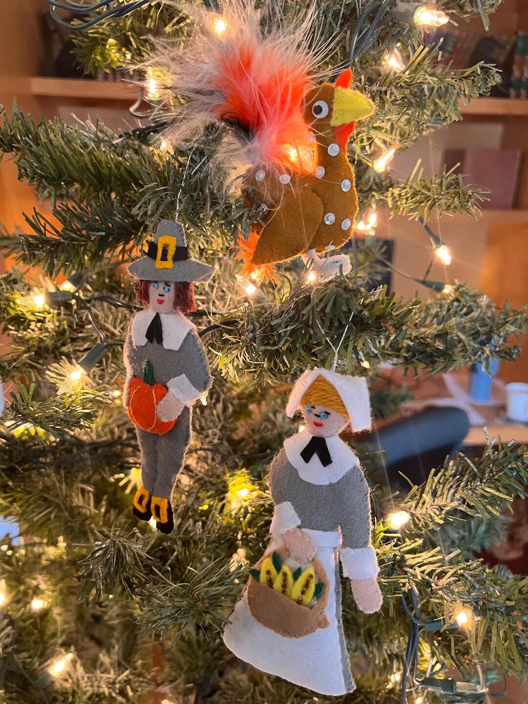 Set of 3 Thanksgiving Pilgrims and Turkey, Handmade Felt Ornaments - Etsy