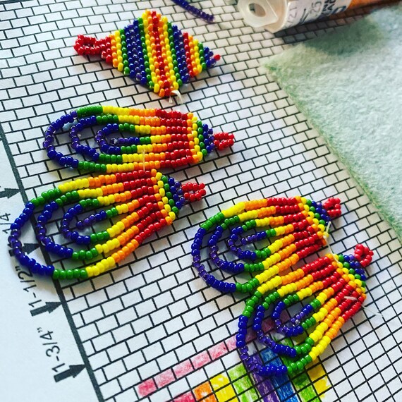 Handmade beaded rainbow earrings | Etsy