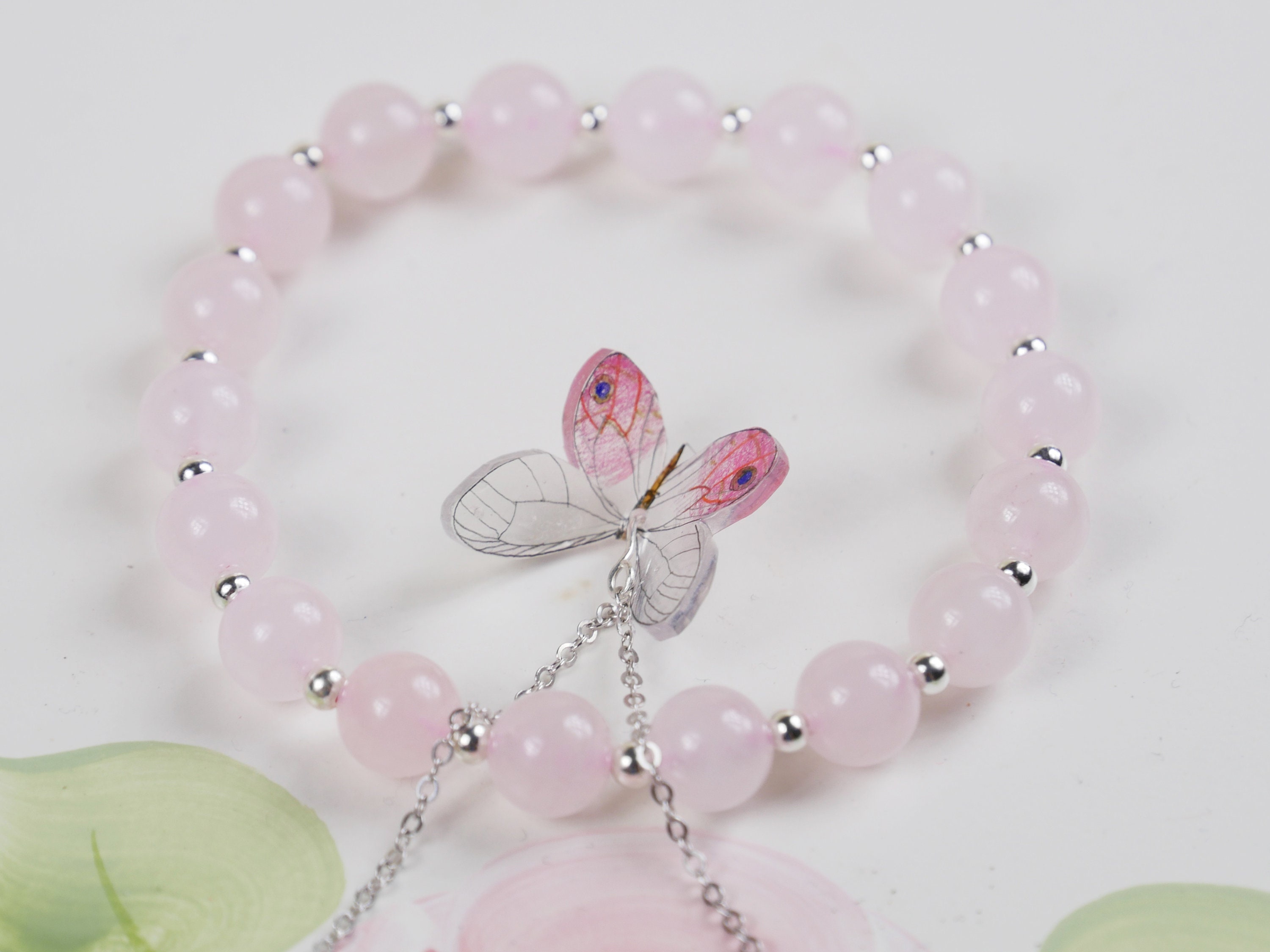 Rose quartz bracelet Natural pink grystal Gem beaded Bracelet | Etsy