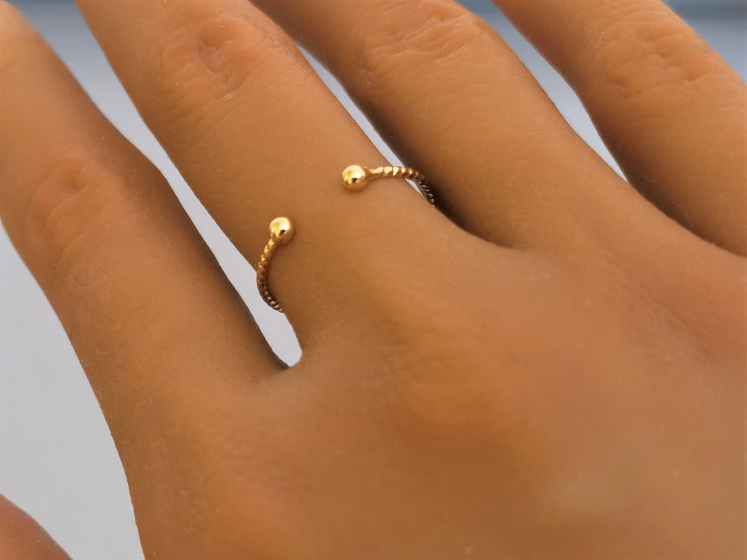 14k Gold Wave Thin Open Ring Supply Adjustable Golden Rings Supplies/ Twist Wavy U Shaped ...