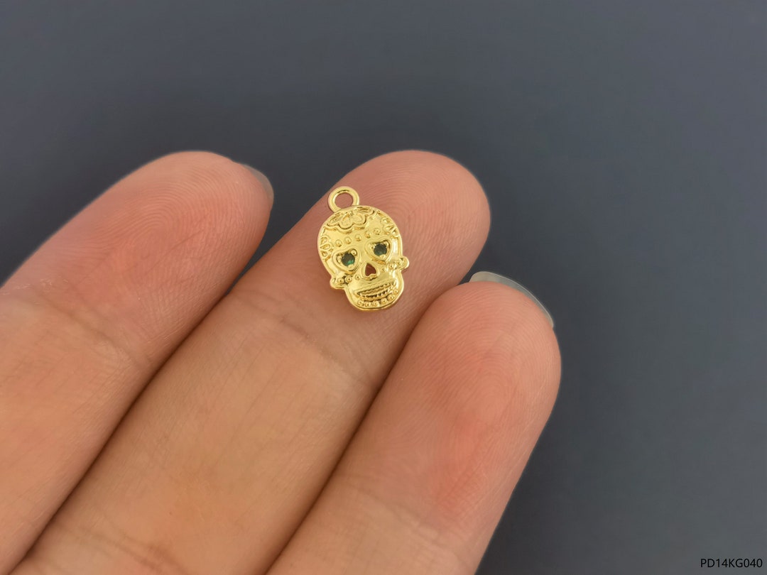 14k Gold Skull Jewelry Pendant /golden Skull Head Charm Necklace ...