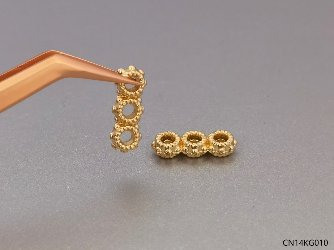 3pcs Spacer Bar Bead 3 Holes 14k Gold Plated Bars/ 3 Strand Separator ...