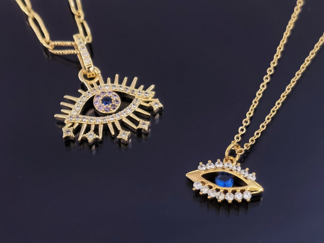 14k Gold Evil Eye Jewelry Pendant/ Benevolent Spirit Blue Eyes Ball ...