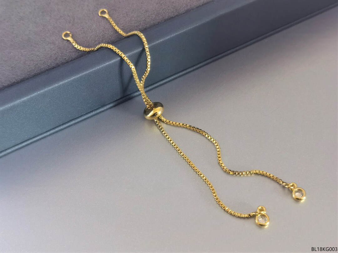 18k Gold Box Chain Slider Bracelets Extension/ Half Finished Bracelet ...