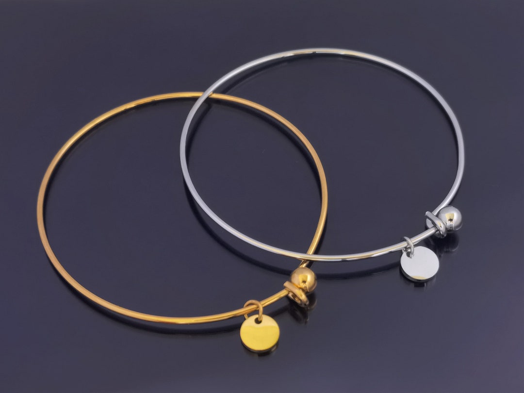 Ball-end Bangle/ Gold&silver Wire Bangles Bracelet Screw on Removable ...