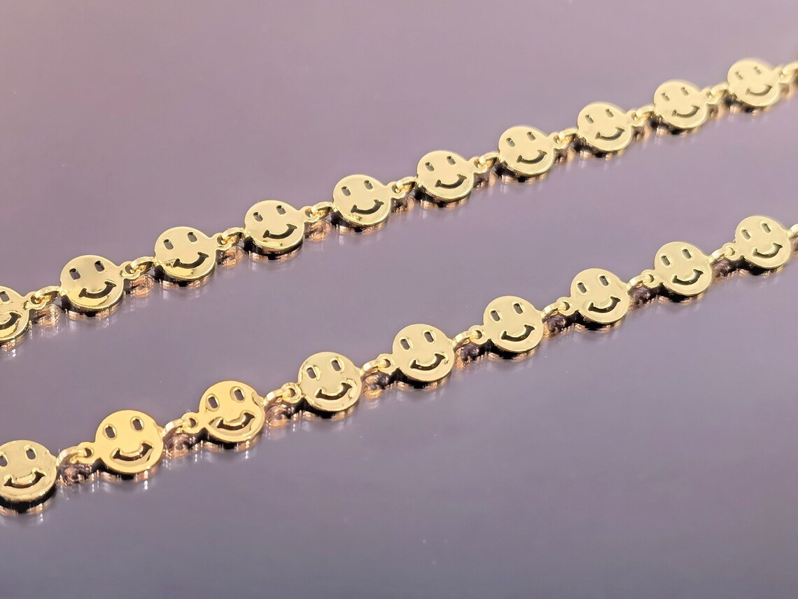 14K Gold Happy Face Emoji Chain/ 6mm Smile Face Golden Smiley | Etsy