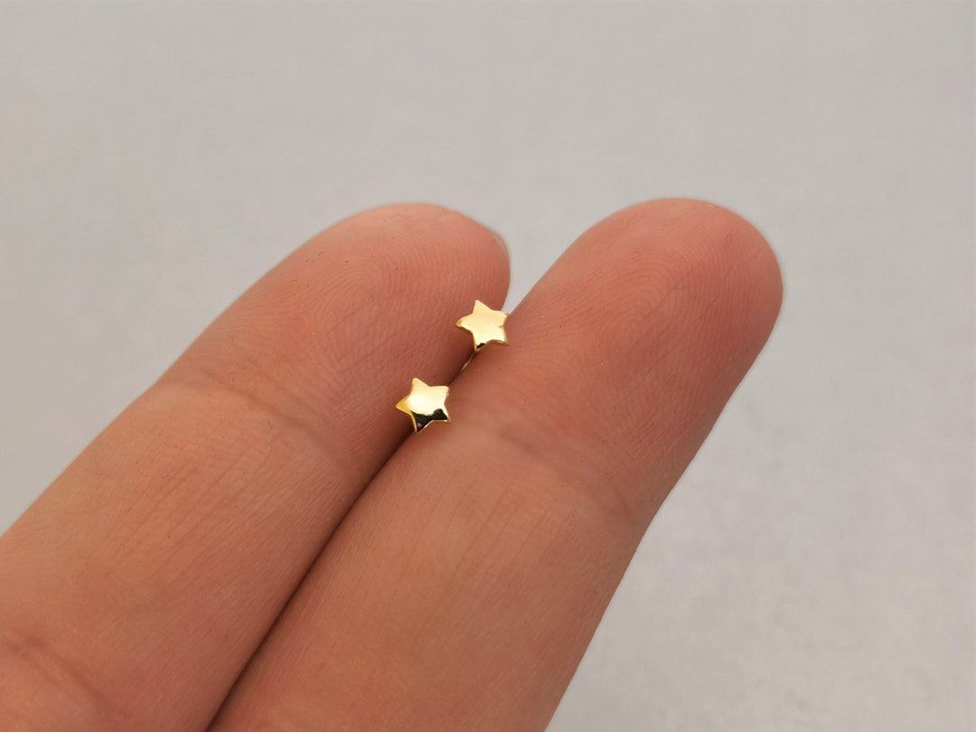 1 Pair Mini Star Gold Plated 925 Sterling Silver Studs Very Tiny Star ...