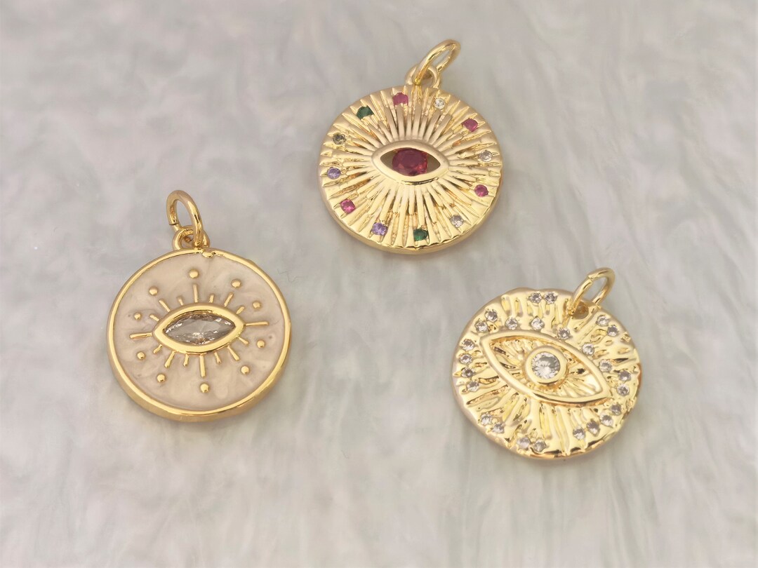 14k Gold Evil Eye Jewelry Pendant With Zircons/ Benevolent Spirit Blue ...
